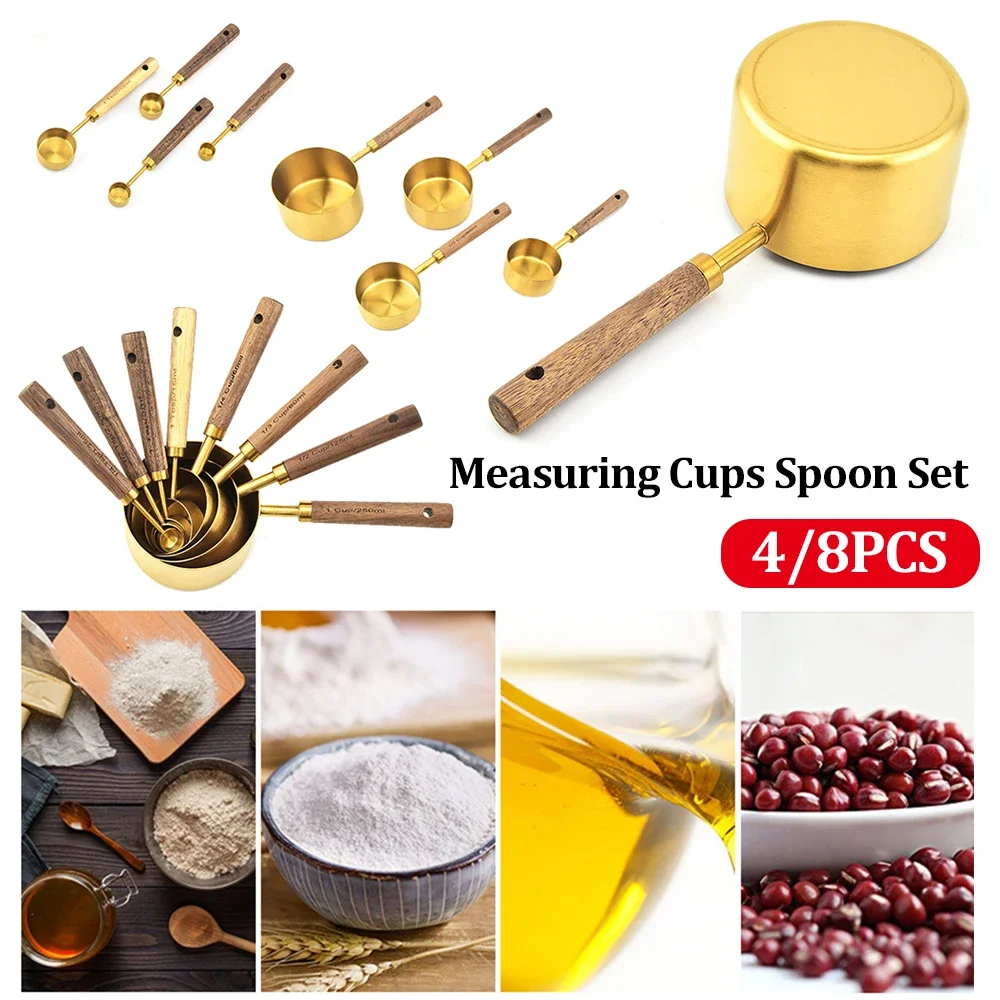 Kitchen-Measure-Cup-Spoon-Set-with-Wooden-Handle-Nesting-Metal ...