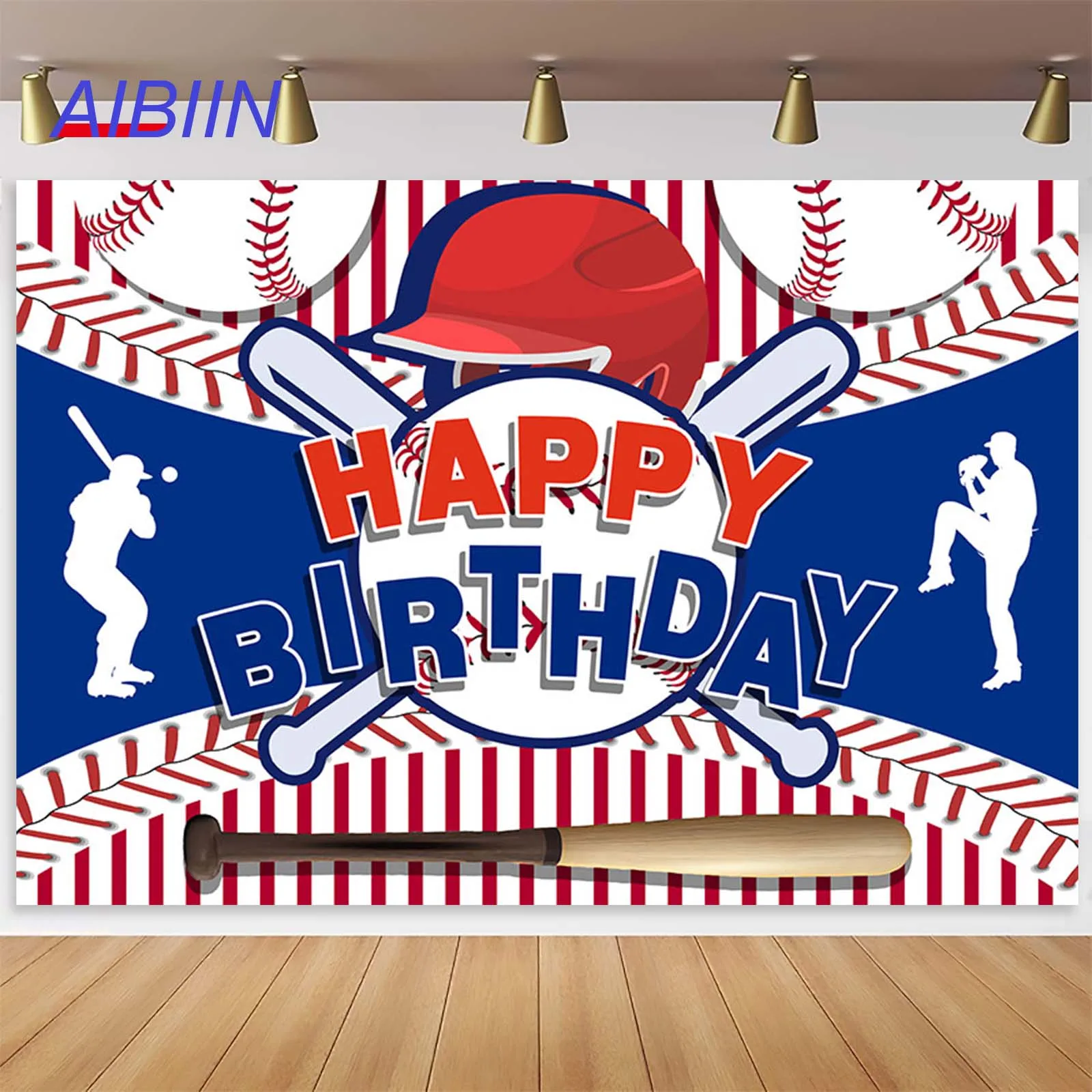 AIBIIN-Birthday-Backdrop-Baseball-Red-Stripes-Blue-Boy-Sportsman-Batter ...