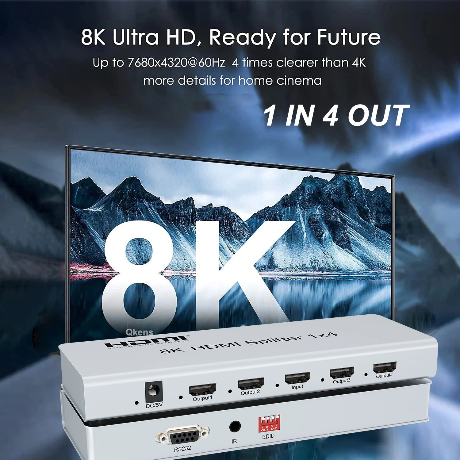 HDR 8K HDMI Splitter 1x4 4K 8K60Hz HDMI 2.1 Video Converter 1 In 4 Out ...