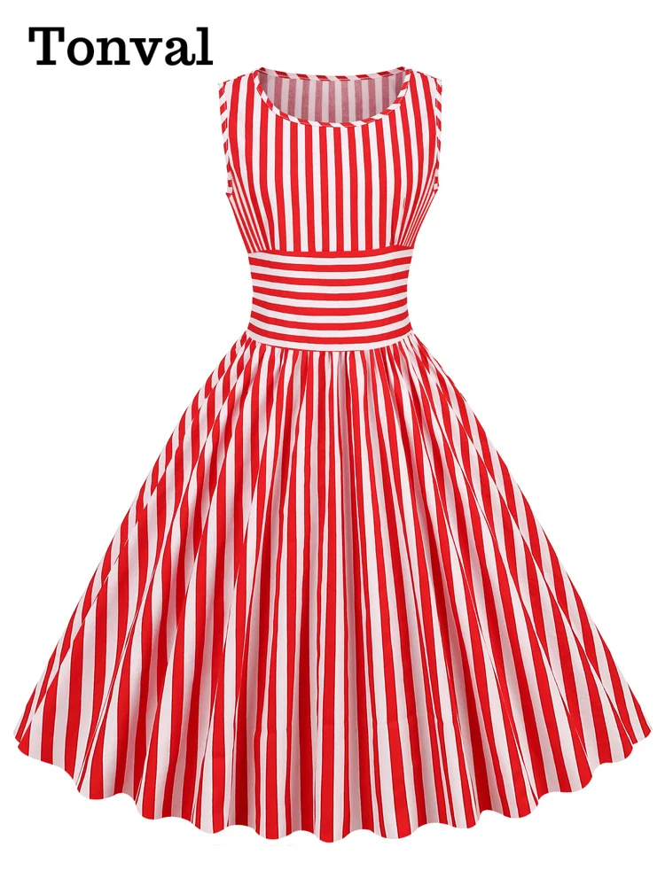 Tonval-Red-and-White-Striped-High-Waist-Rockabilly-Vintage-Cotton ...