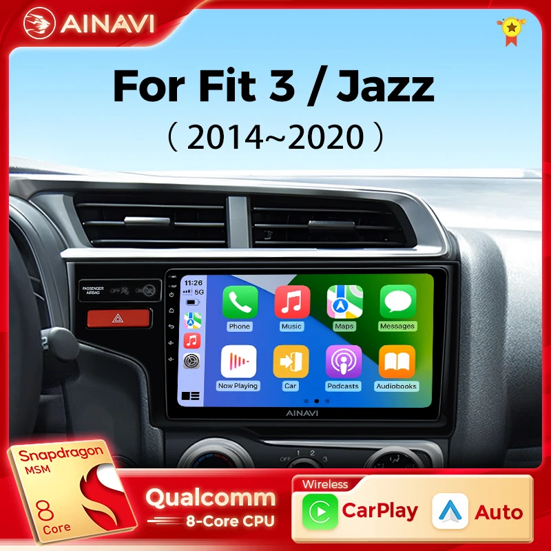 Ainavi-Carplay Android sem fio, rádio de carro para Honda Fit 3, Jazz 2014-2020, leitor ...