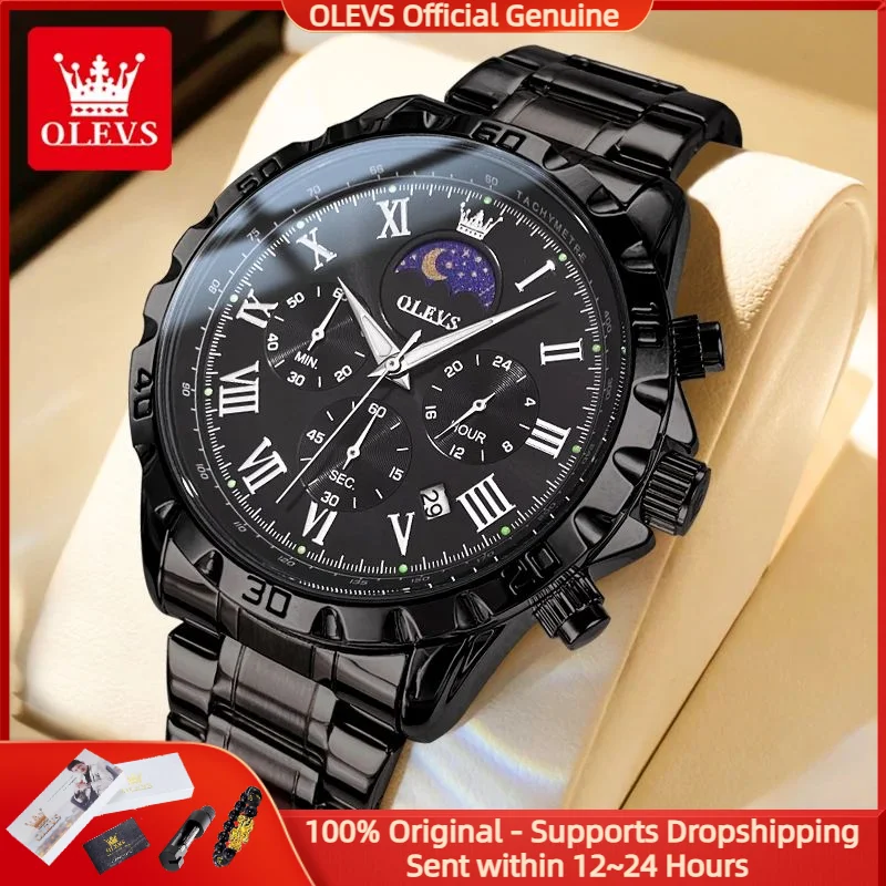 OLEVS 2950 Men Watch Fashion Roman Scale Waterproof Luminous Moon Phase ...
