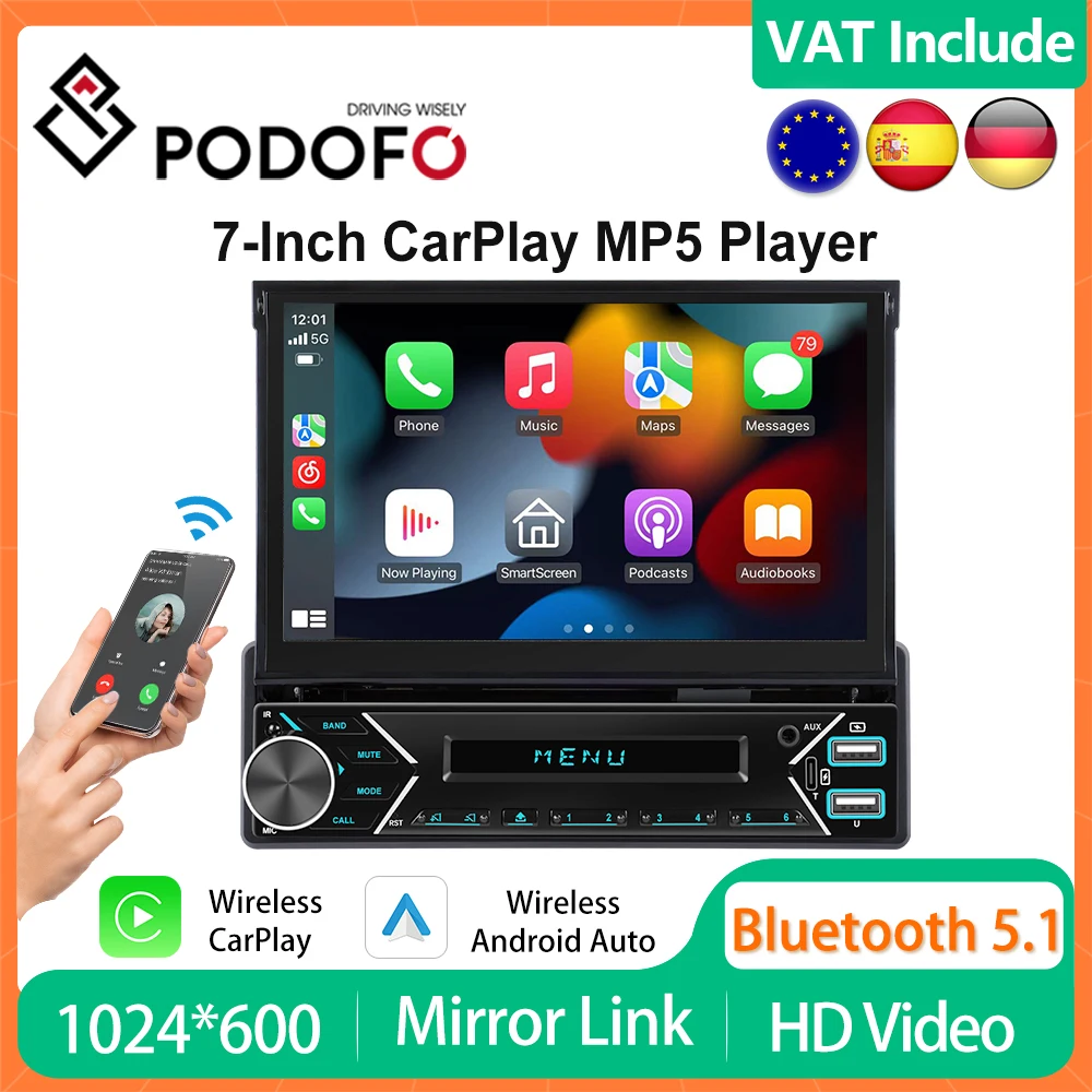 Podofo-1din-Wireless-CarPlay-MP5-Multimedia-Video-Player-7inch ...