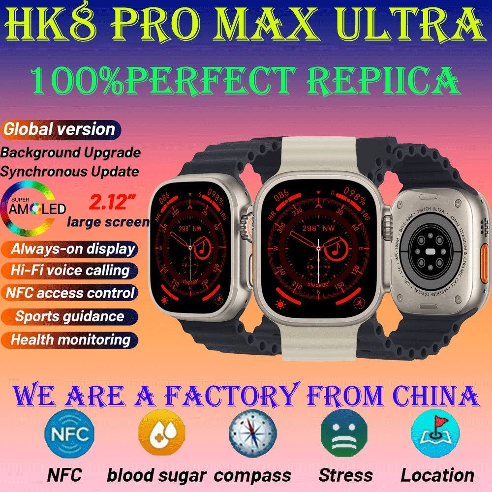 HK8 Pro Max Ultra Smart Watch AMOLED Screen NFC High Refresh Rtae ...