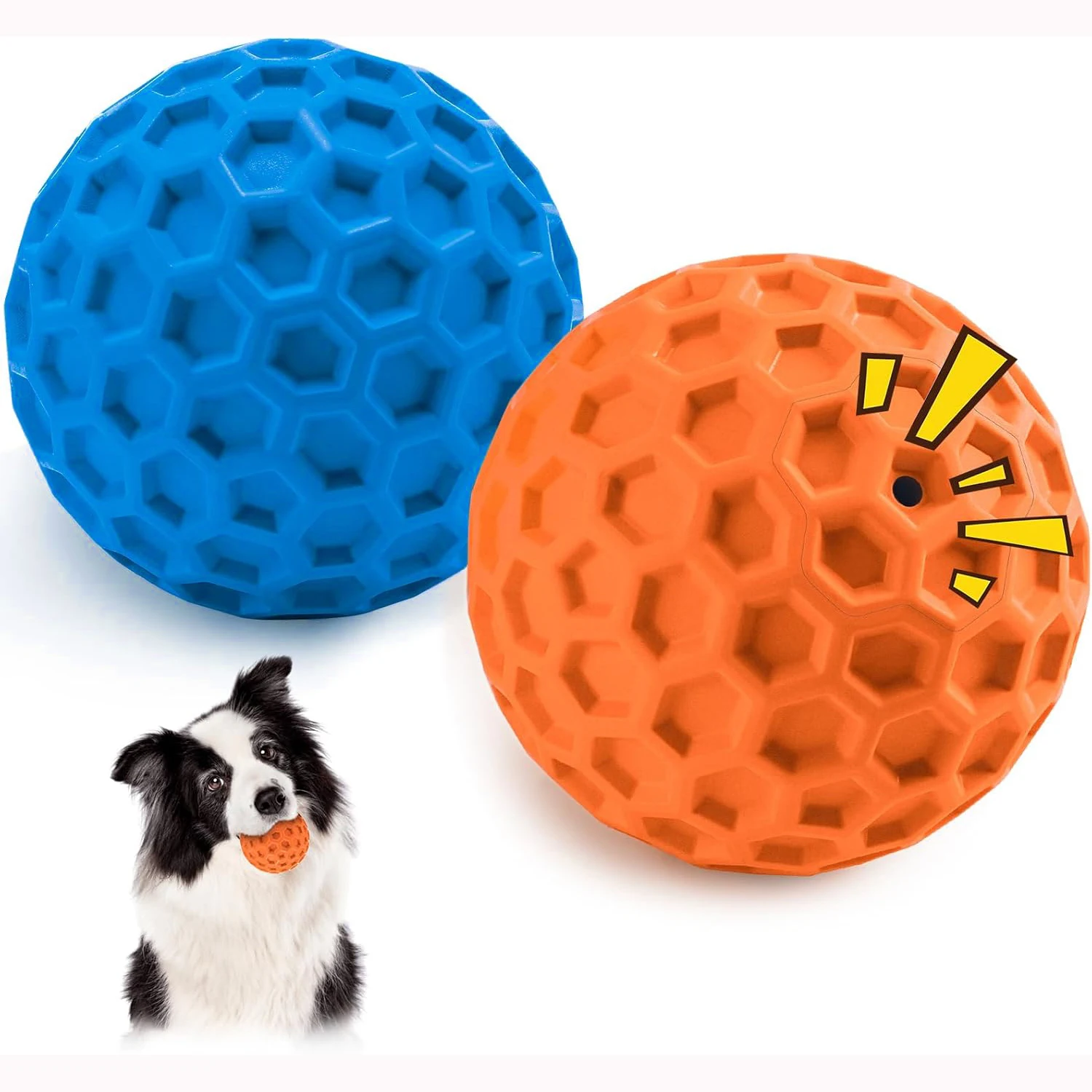 2pc Indestructible Squeaky Dog Ball Natural Rubber Puppy Teething Toys ...