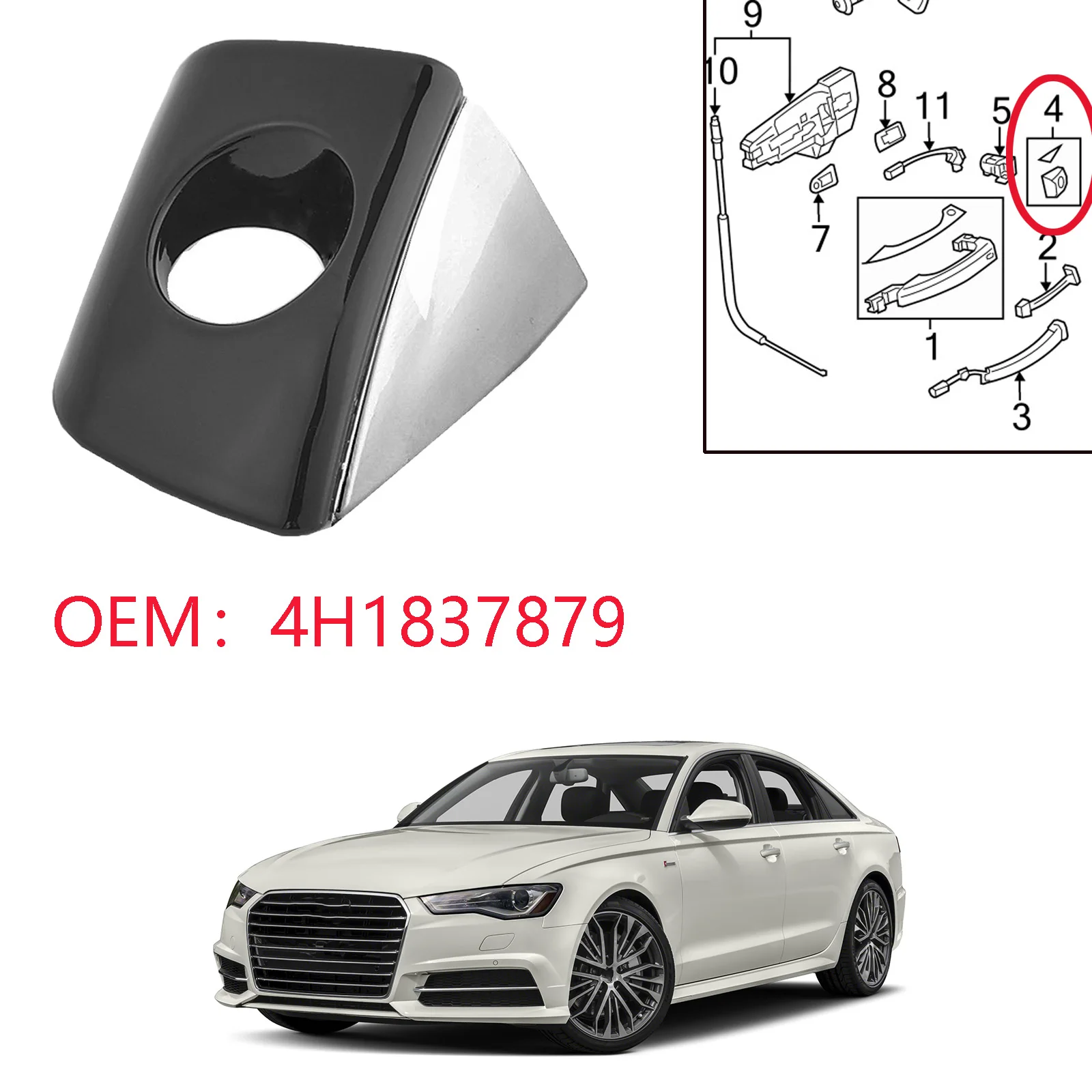 Door-handle-key-hole-trim-cover-Black-chrome-car-exterior-front-left ...