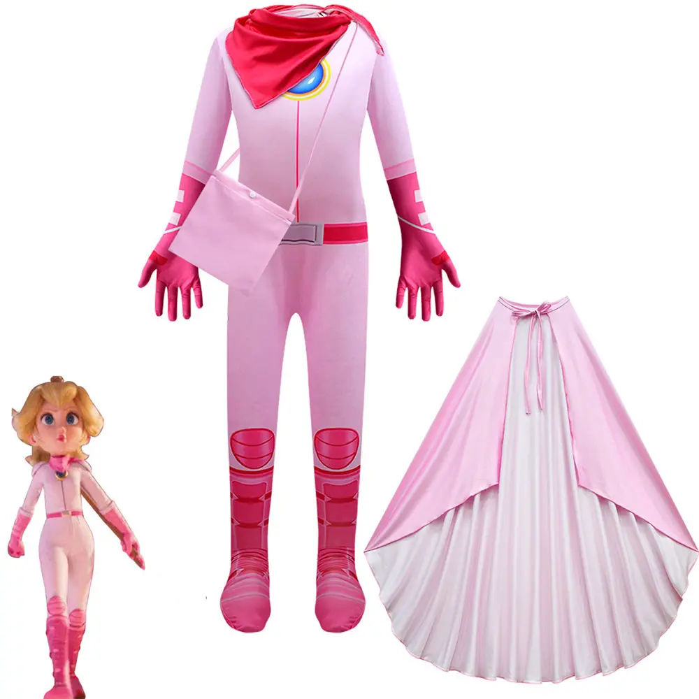 Cossky-Disfraz-de-princesa-Peach-para-ni-os-traje-de-Cosplay-con-capa-y ...