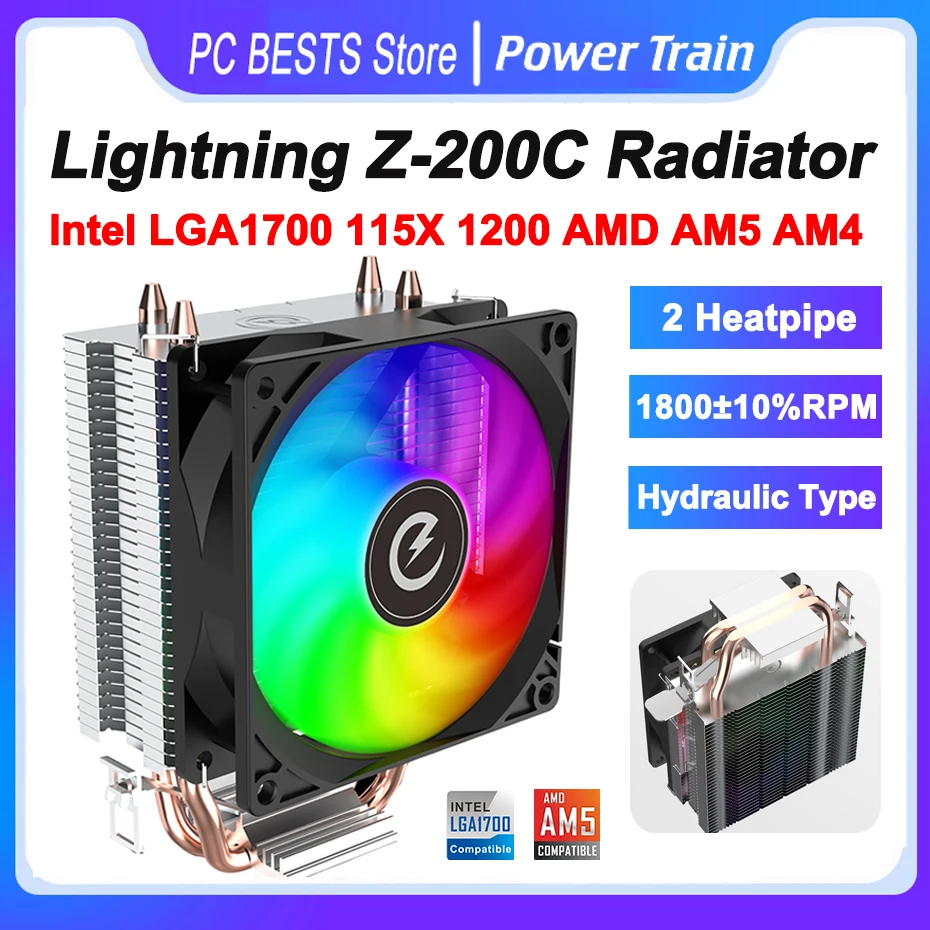 Power-Train-Lightning-Z-200C-Radiator-2-Heatpipe-90mm-Cooling-Fan-Cpu ...