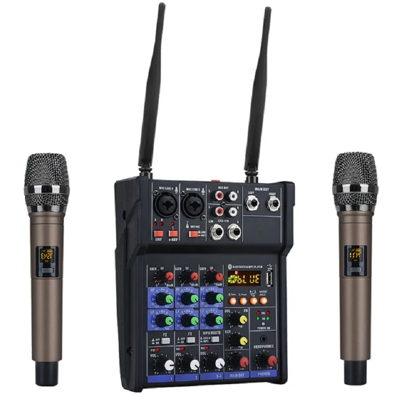 Dj-Mixer-Mini-with-UHF-Wireless-Microphone-4-Channel-Four-Channel-Audio ...
