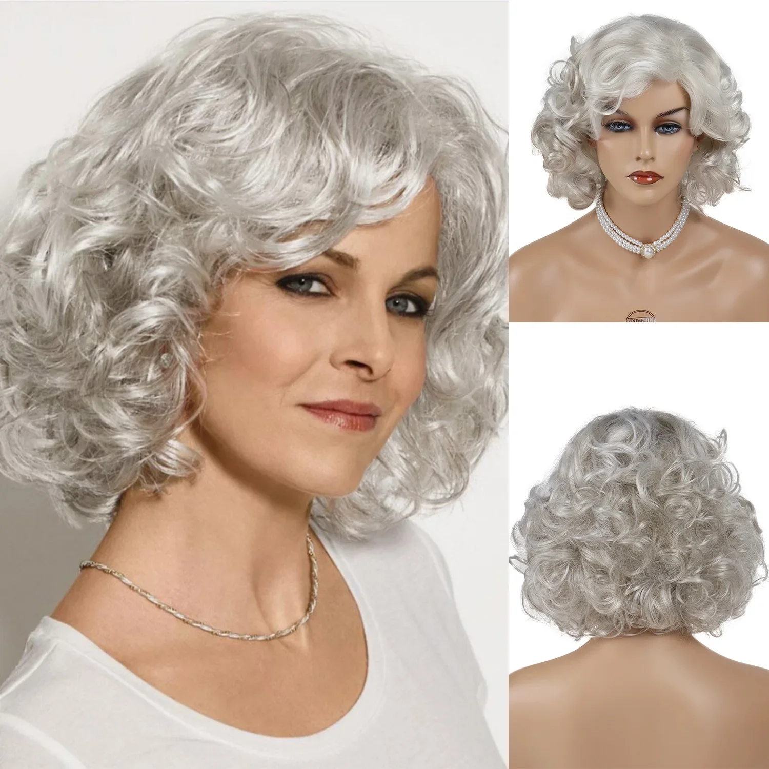 GNIMEGIL-Synthetic-Grey-Curly-Wigs-for-Women-Short-Wavy-Hairstyles ...