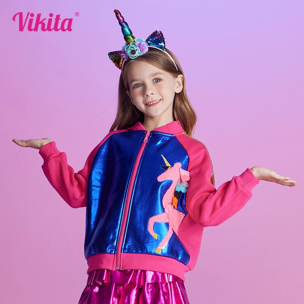 VIKITA-Kids-Autumn-Spring-Jacket-Coat-Girls-Unicorn-Cartoon-Sequined ...