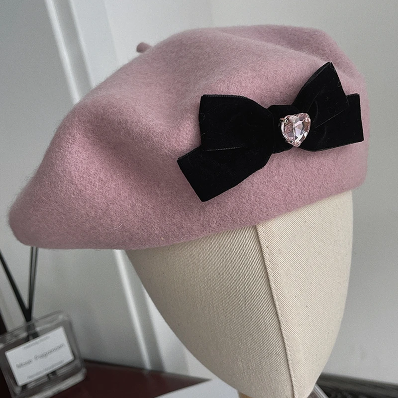Boina-de-lana-rosa-para-mujer-sombreros-c-lidos-de-artista-franc-s ...