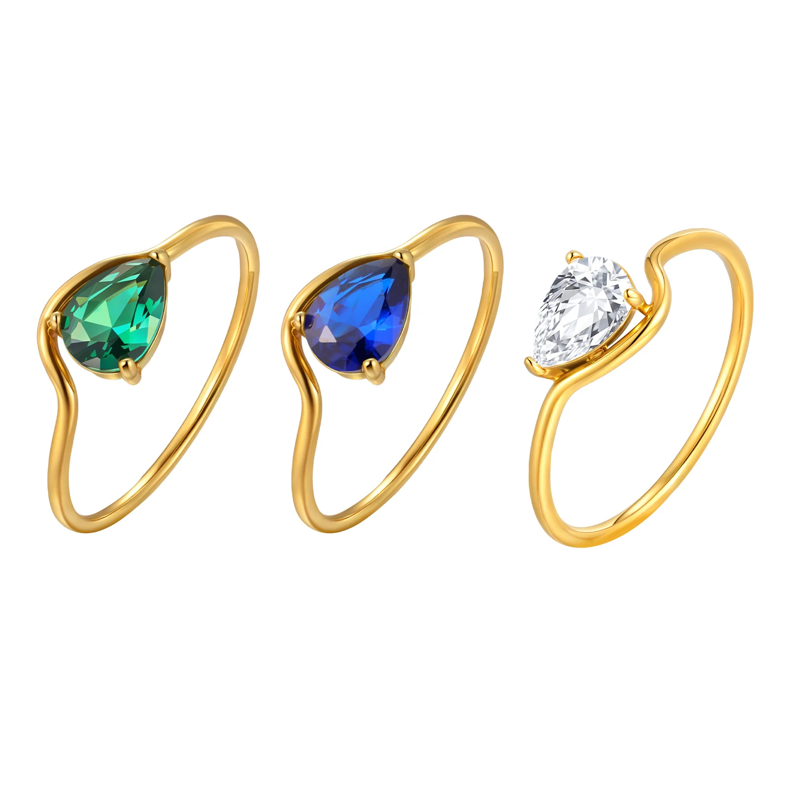 Vnox Green Water Drop CZ Gold Color Rings for Women, Stainless Steel ...