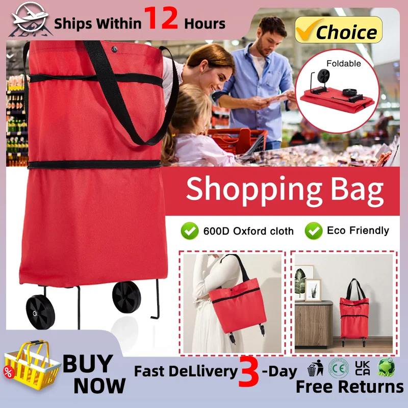 New-2-in-1-Folding-Shopping-Pull-Cart-Trolley-Bag-with-Wheels-Portable ...
