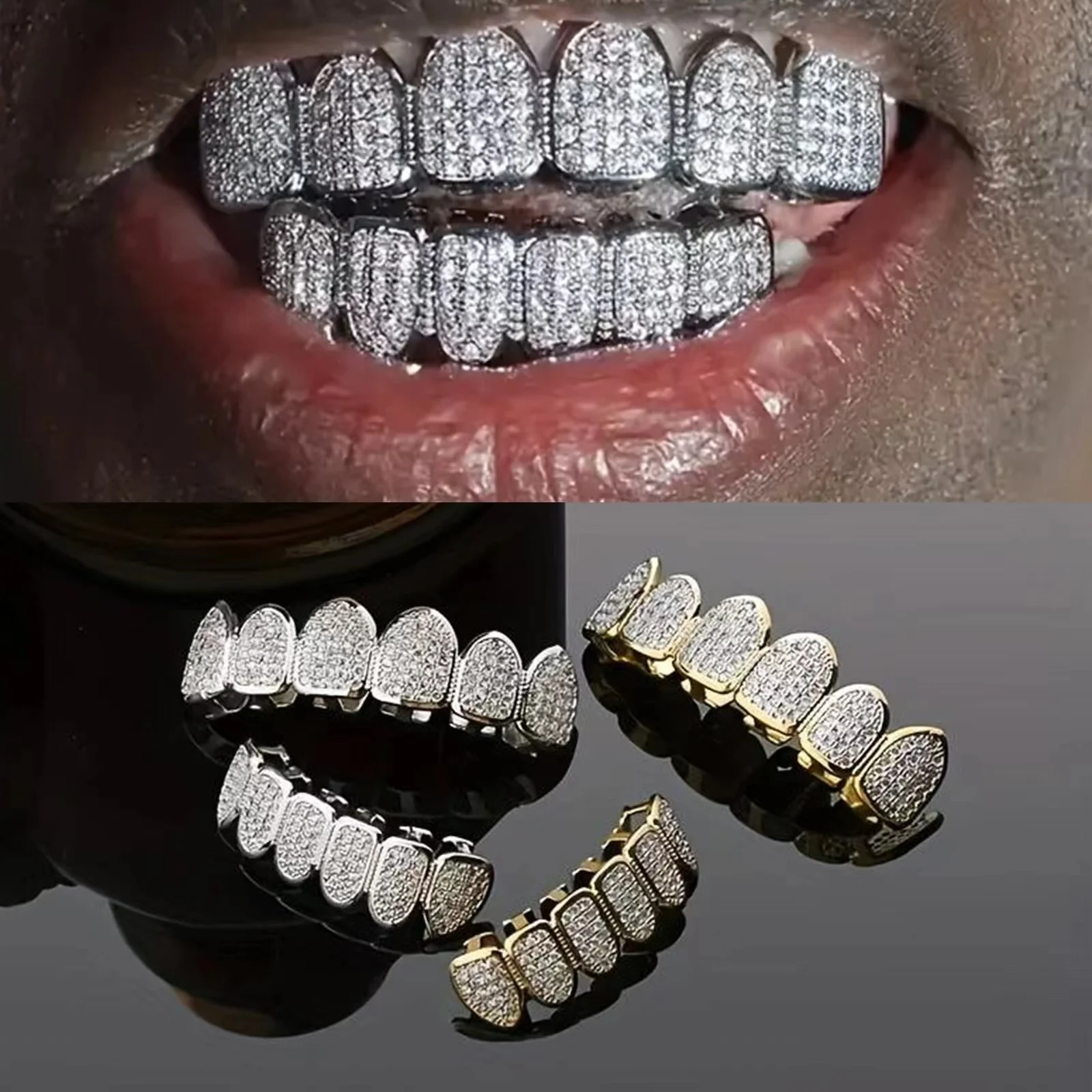 RACHELZ-Hip-Hop-Full-CZ-Stone-Teeth-Grillz-Fashion-Gold-Silver-Color ...