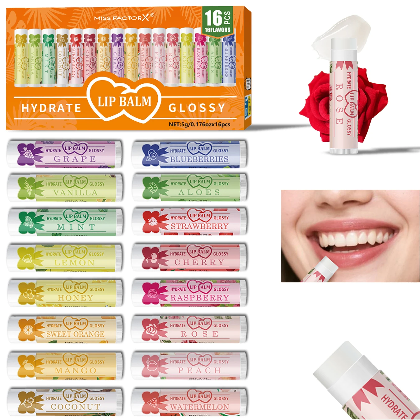 16 piece fruit flavored lipstick set - lasting moisturizing ...