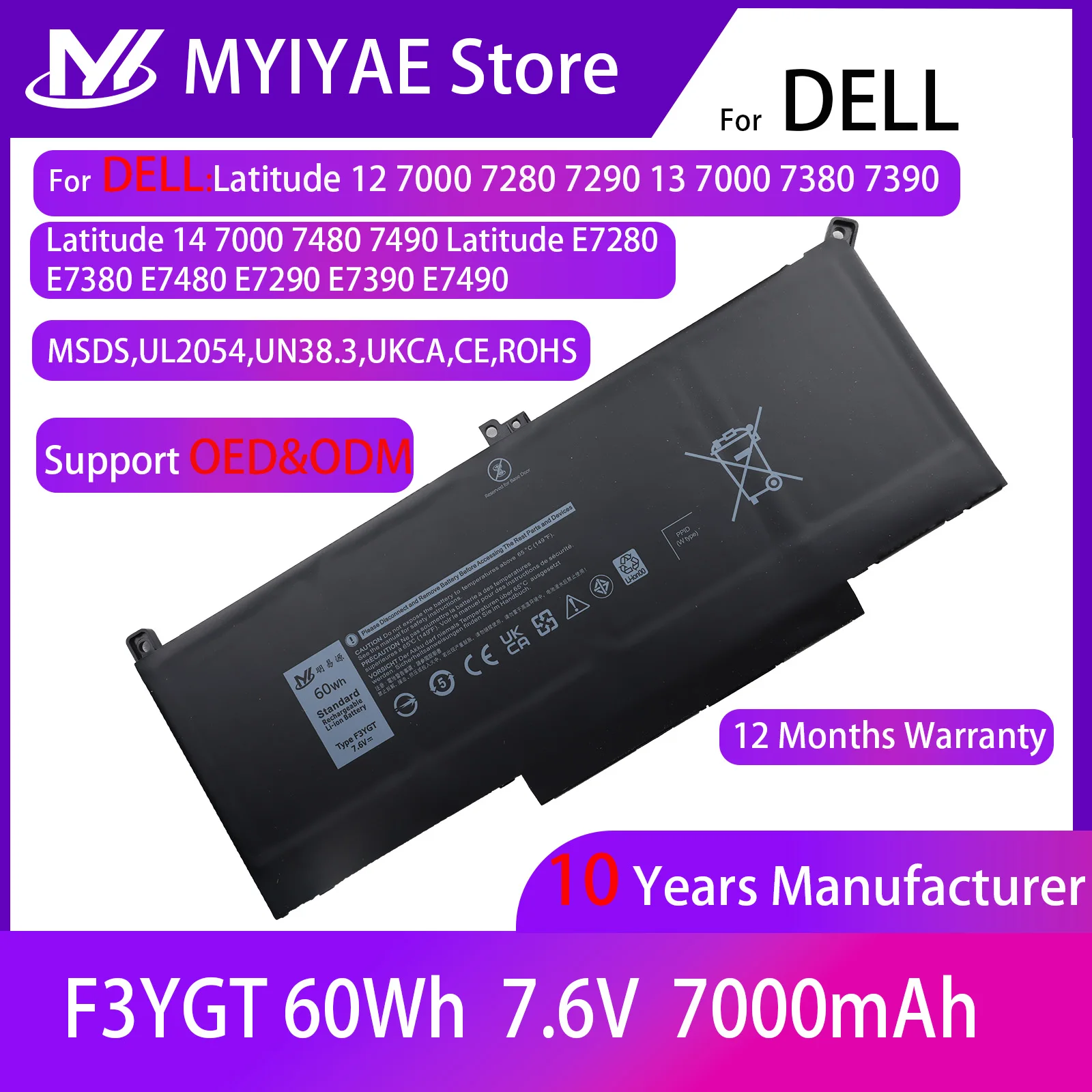 F3YGT-Laptop-Battery-For-Dell-7480-2X39G-Latitude-7480-7390-7280-7290 ...