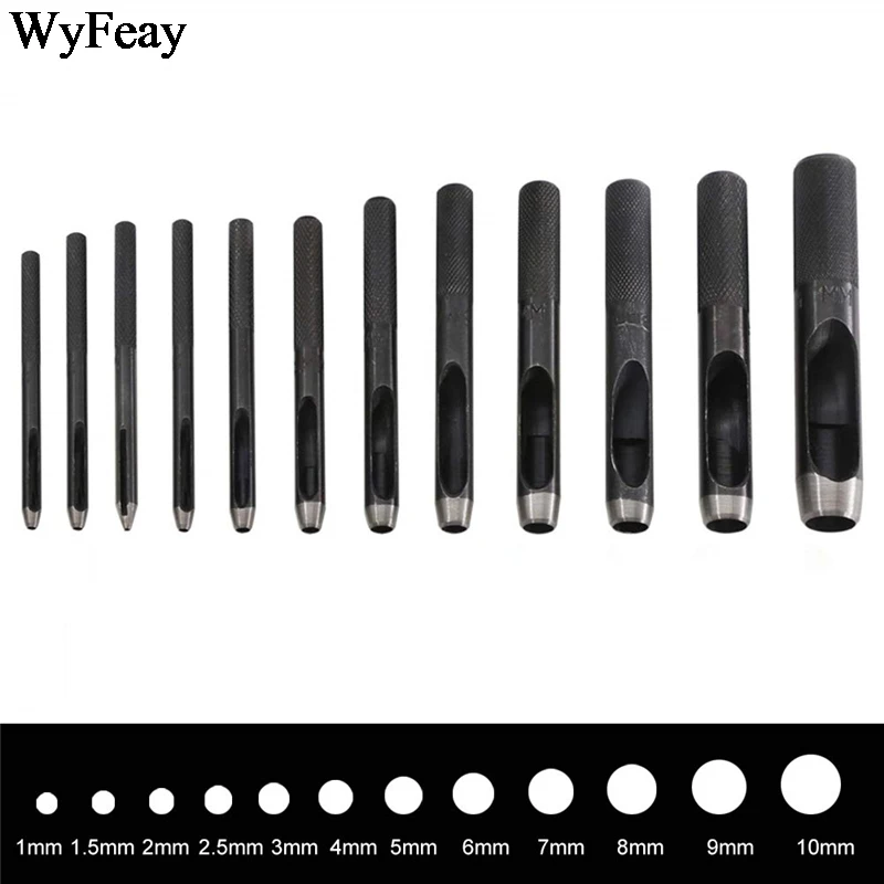 12Pcs/Lot Leathercraft 1mm 10mm Quality Round Carbon Steel Leather ...