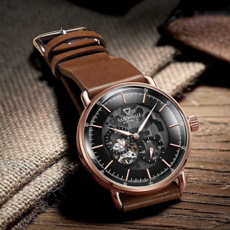 Mark-Fairwhale-2022-Automatic-Mechanical-Watch-Skeleton-Round-Leather ...