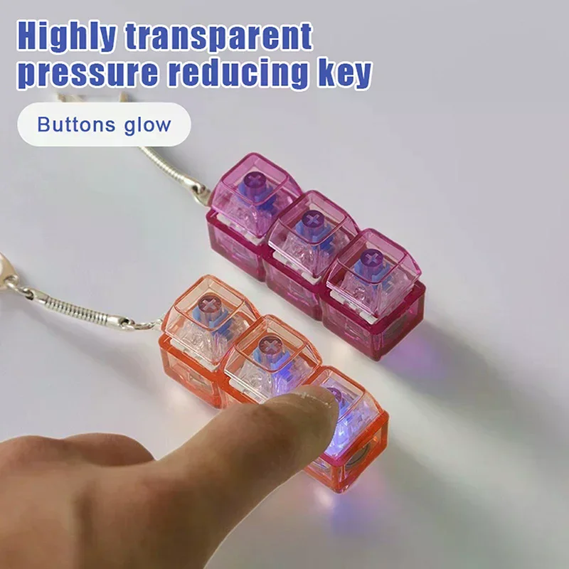 3Keys LED Finger Keyboard Keycap Stress Relief Fidget Keychain ...