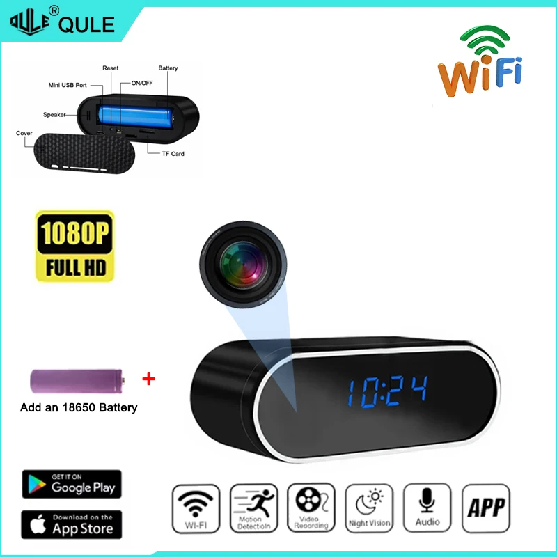 HD 1080P Alarm Clock Mini Camera Remote Wireless Wifi Control IR Night ...