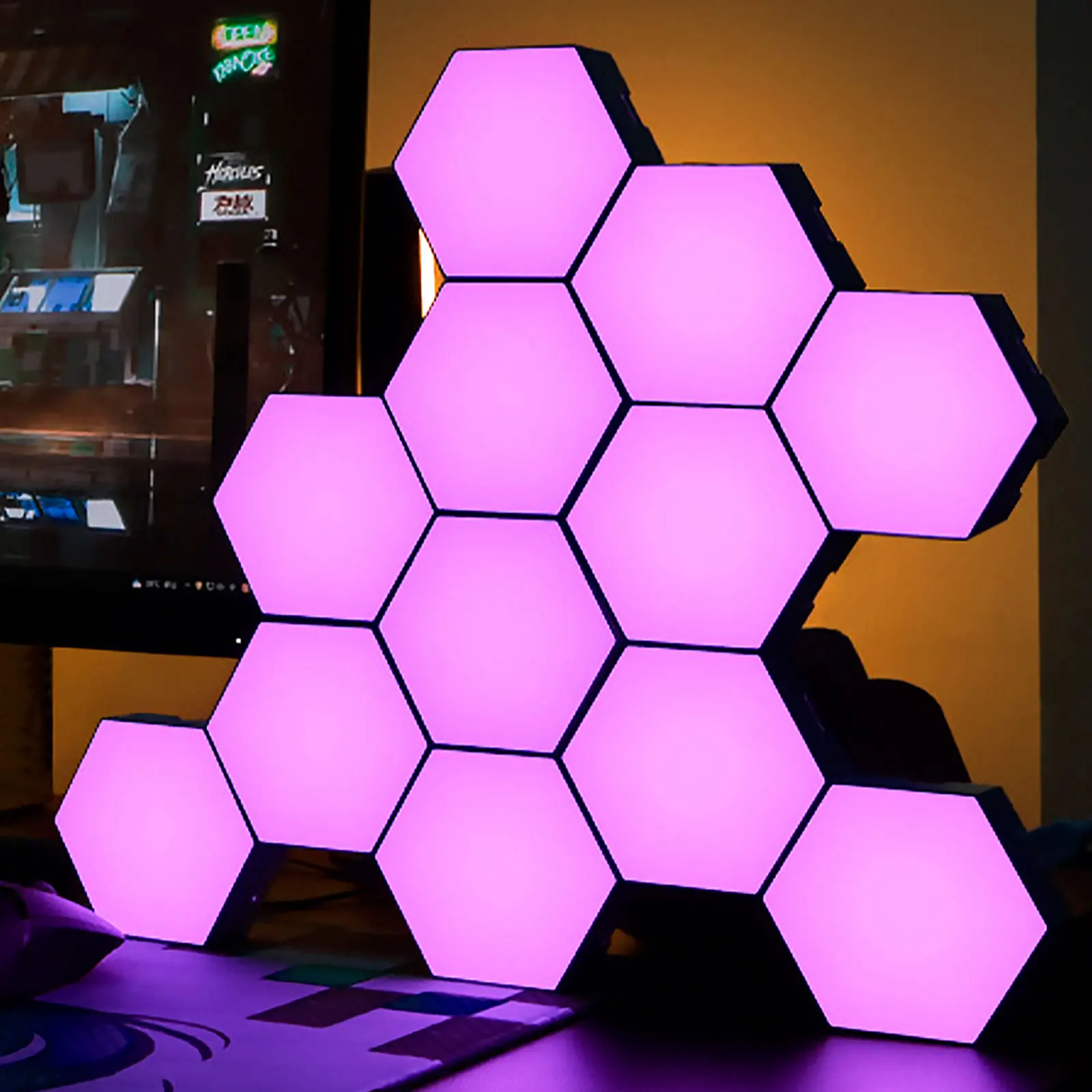 Luces-LED-hexagonales-modulares-DIY-luz-de-pared-Hexagonal-sincronizaci ...