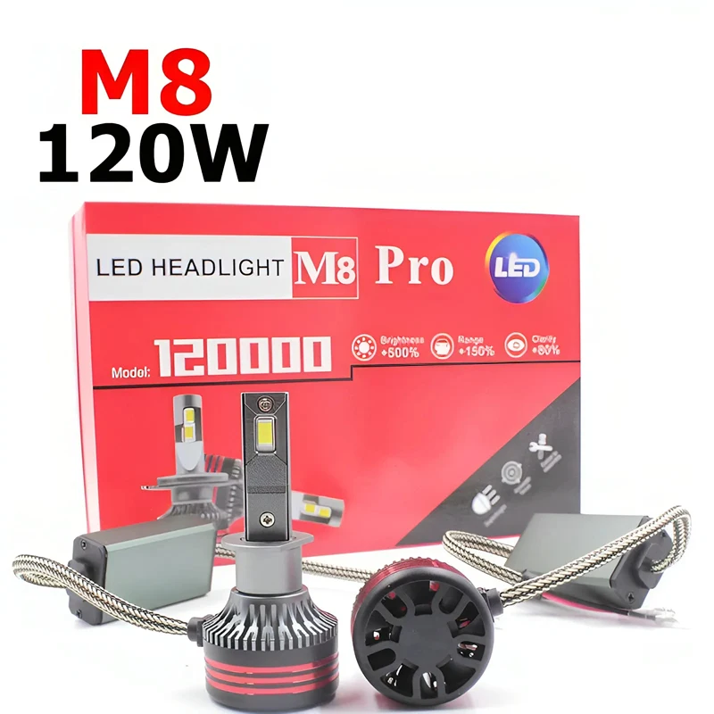 M8 Pro 120W 12000LM H7 LED Headlights Bulb H7 9005 HB3 H8 H11 Car ...
