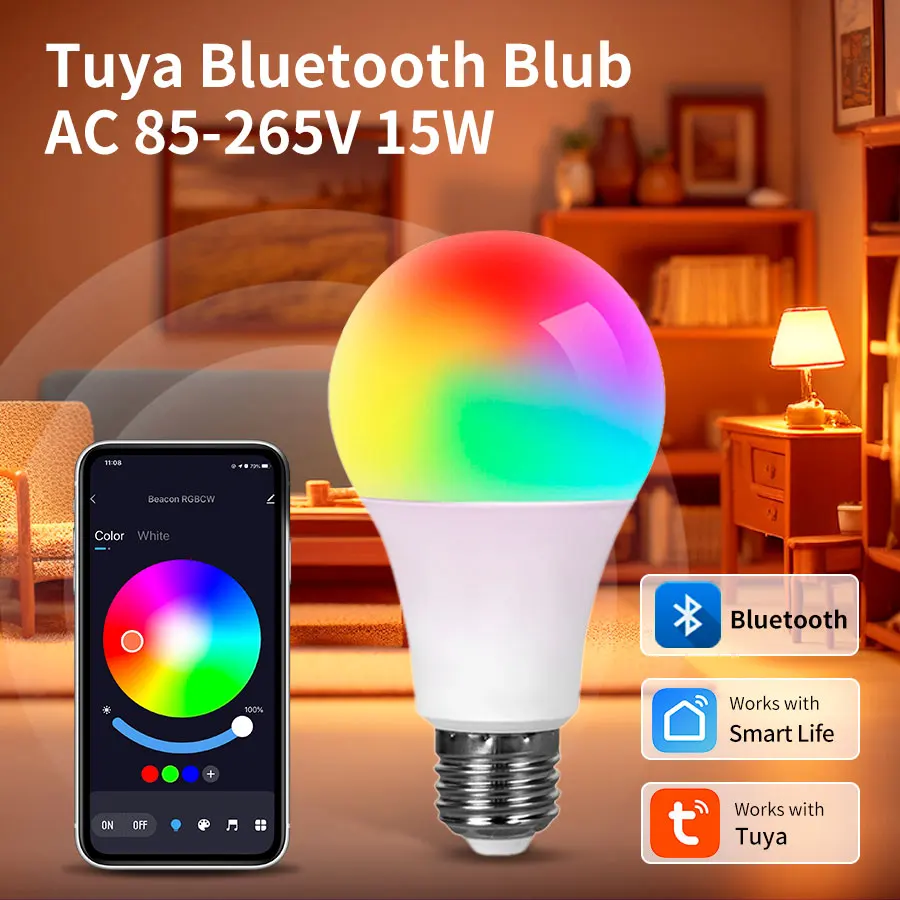 15W-AC-85-265V-E27-Bluetooth-Smart-LED-Light-Bulb-Tuya-Smart-Life-APP ...