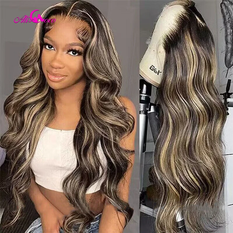 Blonde-Highlight-Body-Wave-Lace-Front-Human-Hair-Wig-HD-13X4-13x6-Lace ...
