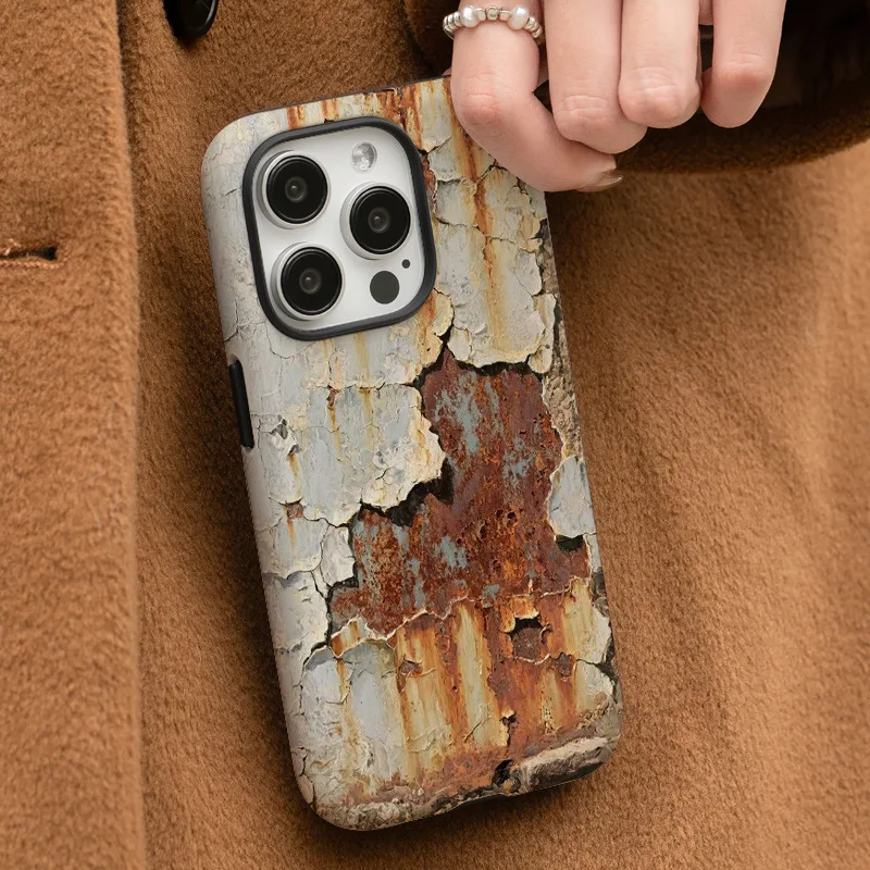 Rust-spotted double-layer phone case suitable for iPhone 16 15 14 13 12 ...