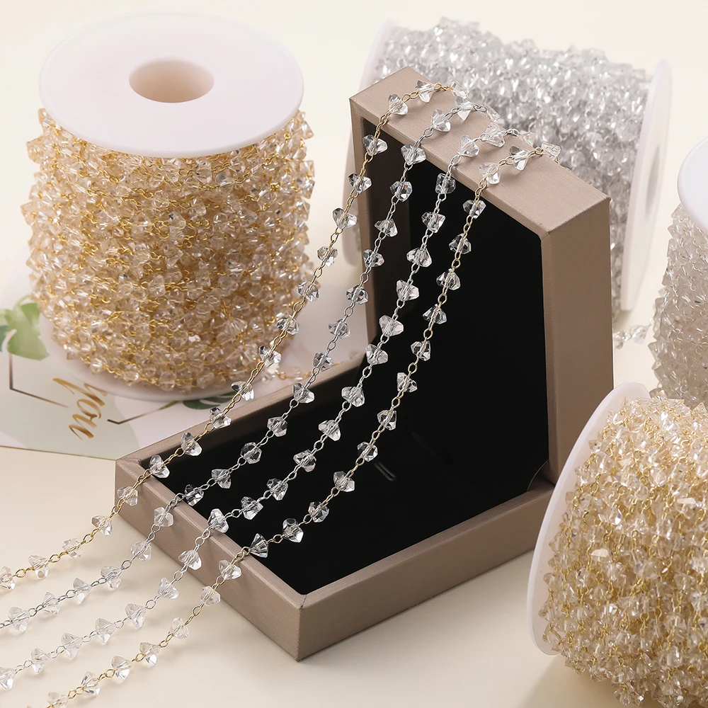 1Meter/Pack 6mm 14/18K Gold Color Plated Chains with Crystal Beads for ...
