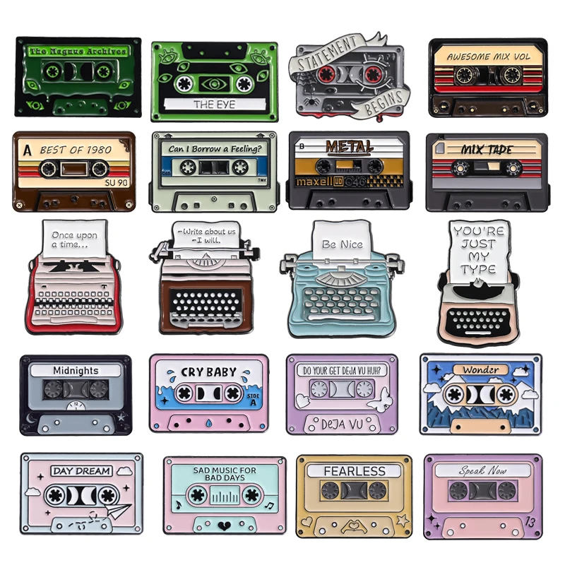 Tape Video Recorder Enamel Pins Fax Typewriter Machine Cartoon Brooches ...