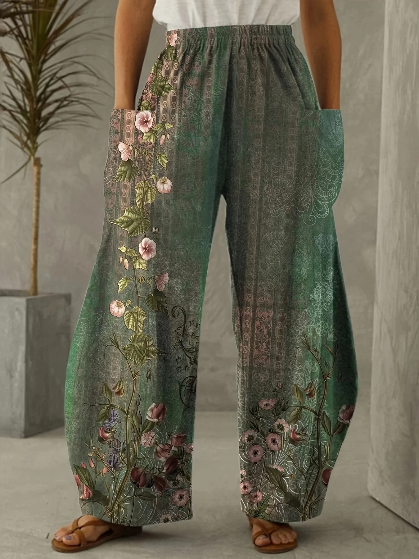Pantalones-de-pierna-ancha-con-bolsillo-Diagonal-para-mujer-para-uso ...