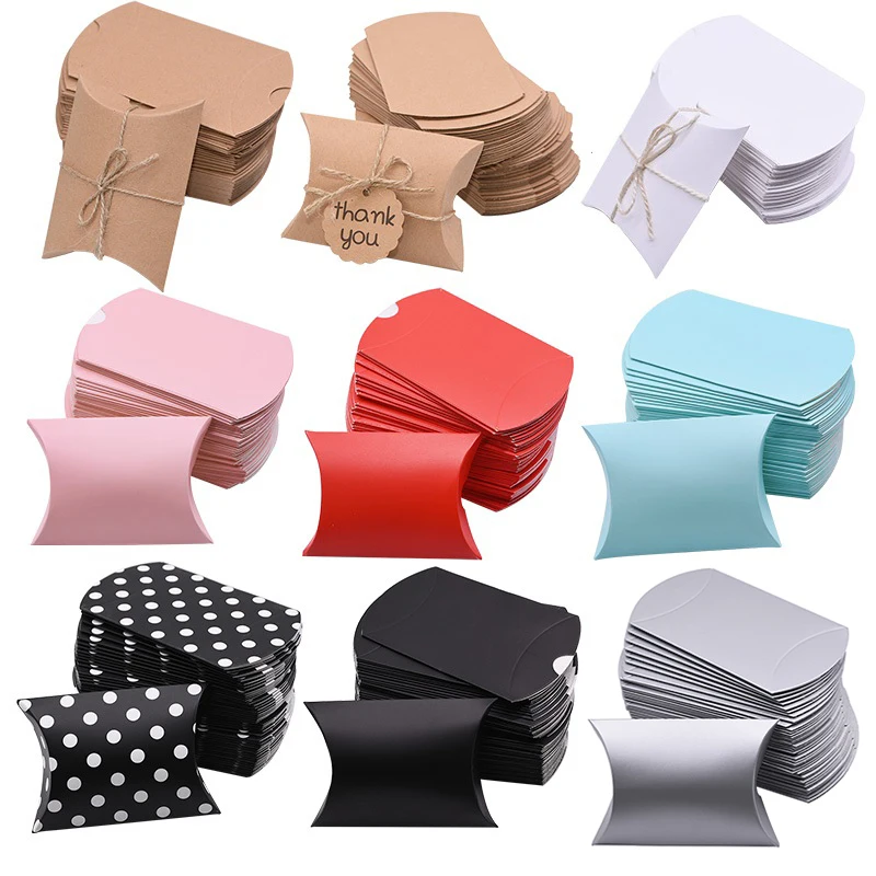 20Pcs Kraft Paper Candy Box DIY Pillow Shape Packaging Boxes Wedding ...