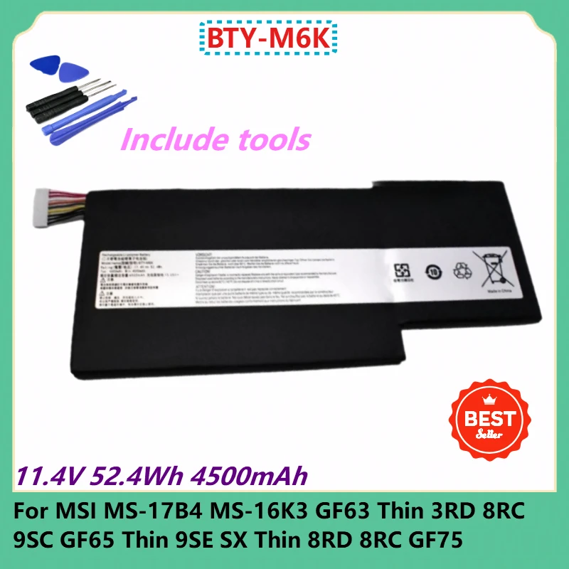 BTY-M6K Laptop Battery 11.4V 52.4Wh 4500mAh for MSI MS-17B4 MS-16K3 ...