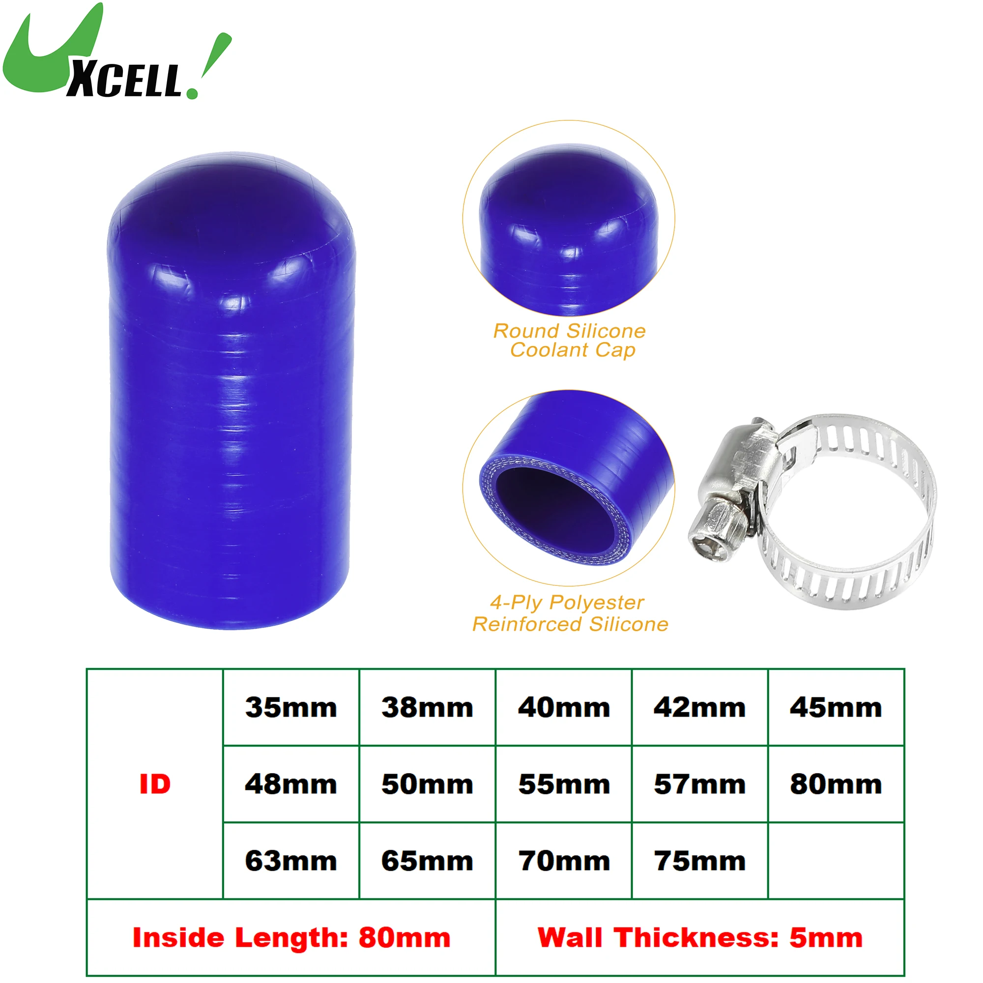 UXCELL-35mm-75mm-ID-80mm-Long-Silicone-Hose-Cap-Intake-Hose-W-Clamp-for ...