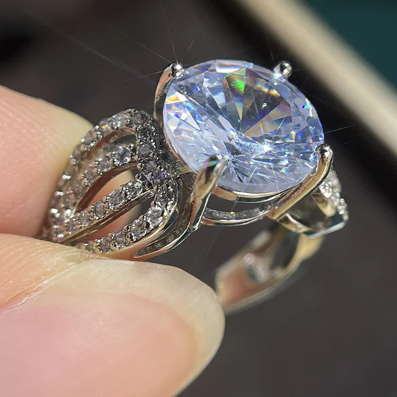 Romantic-Bridal-Wedding-Rings-with-Crystal-Cubic-Zirconia-High-quality-Silver-Color-Engagement ...