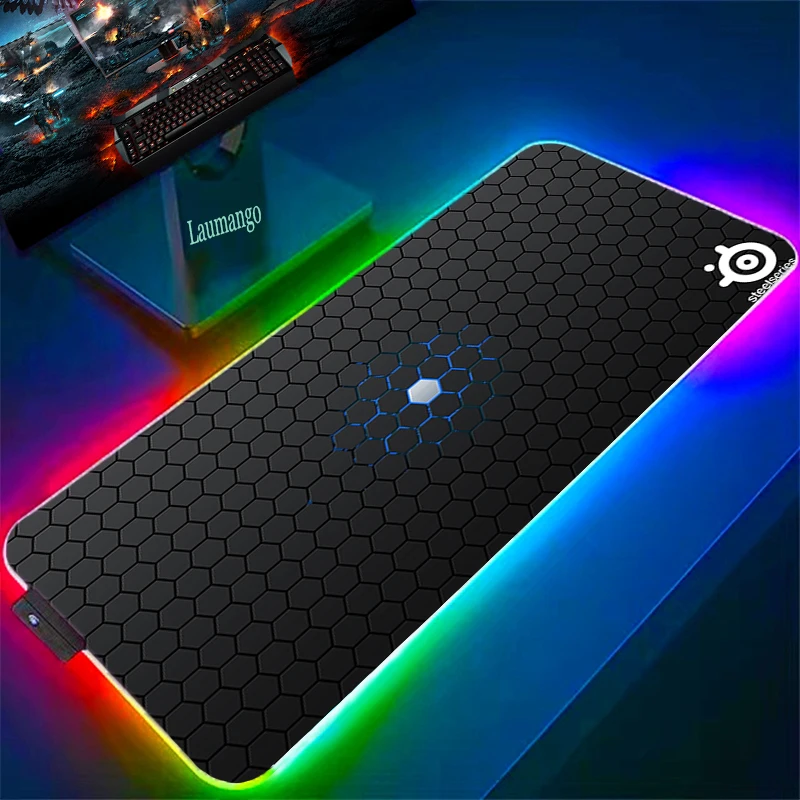 RGB 마우스 패드 Steelseries 야광 백라이트, 와이어 커스텀 데스크 카펫 마우스 패드, 애니메이션 PC 게이머 컴퓨터 ...