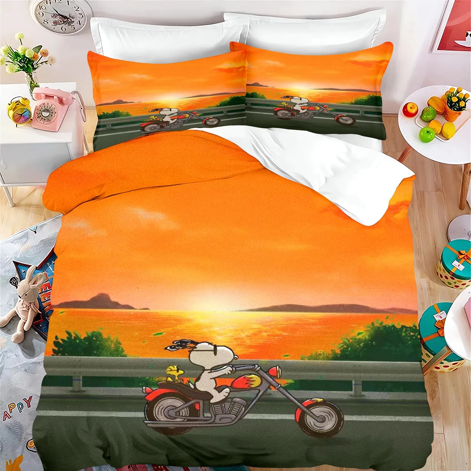 Snoopy-Bedding-Set-Cartoon-Quilt-Cover-Pillowcase-Home-Queen-Bed-Boy ...