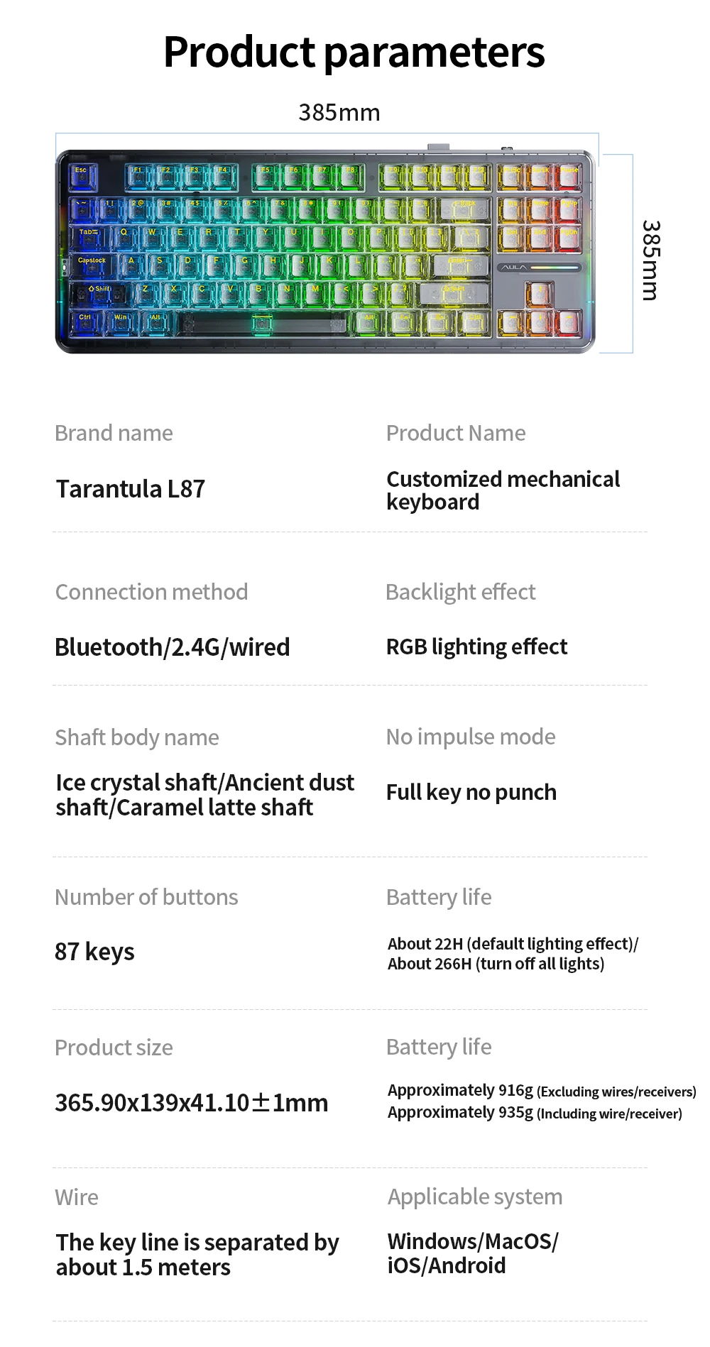 AULA L87 Mechanical Keyboard – Tri-Mode, Wireless, RGB | Unendingtech