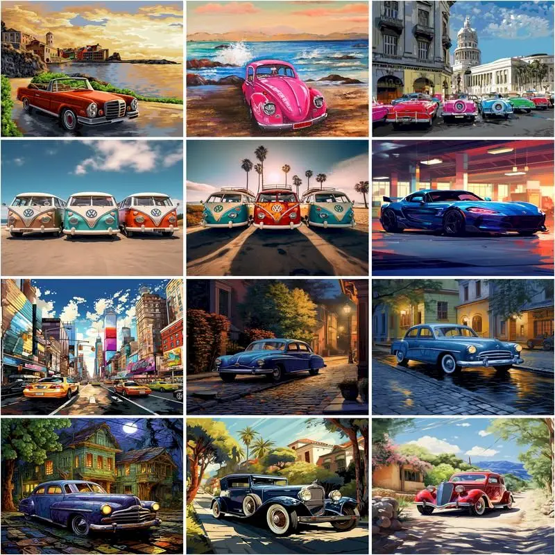 CHENISTORY-Pictures-By-Number-City-Car-Oil-Painting-By-Number-DIY-Frame ...