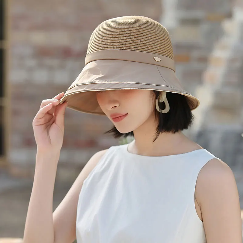 Wide-brimmed Sun Hats Women's Straw Bucket Hat UV Protection Foldable ...