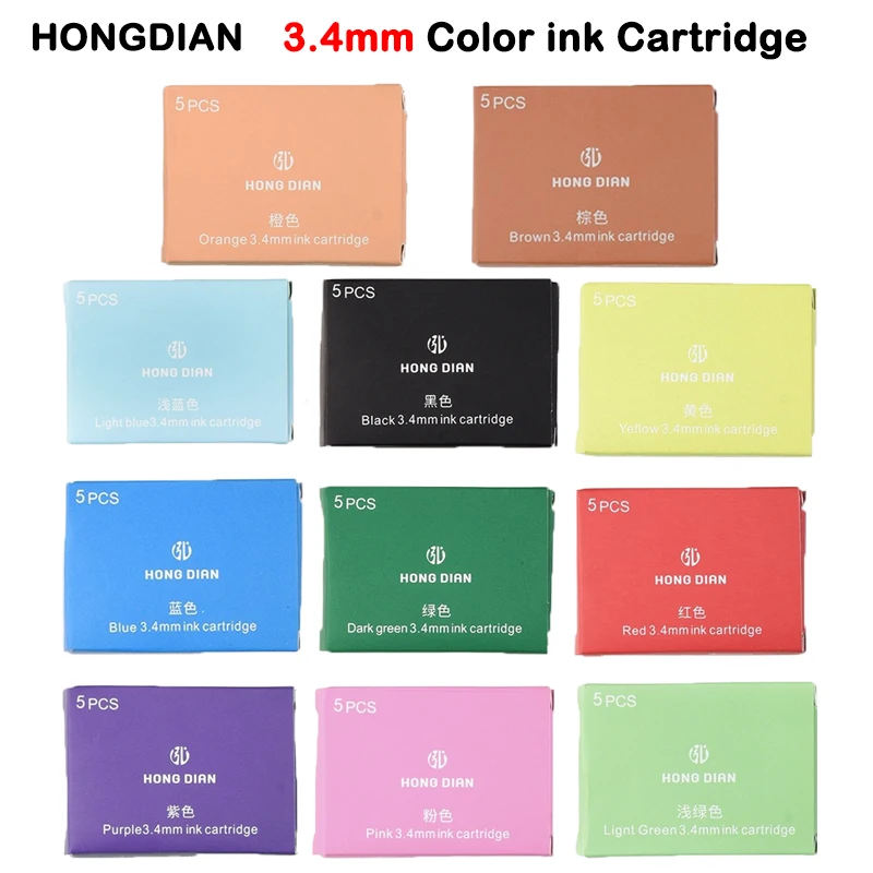 HONGDIAN 5/10/15 PCS 3.4mm Color Ink Cartridge Refill Fountain Pen ...