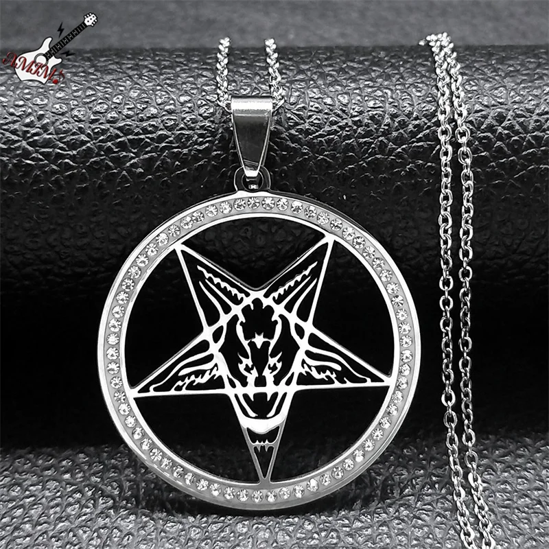 Inverted Pentagram Satan Goat Necklace Stainless Steel Gothic Baphomet ...
