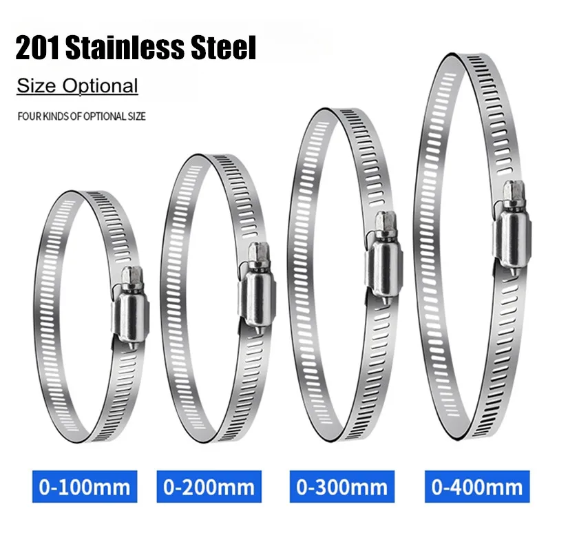 100/150/200/300/400mm Stainless Steel Pipe Hose Clamps Adjustable ...