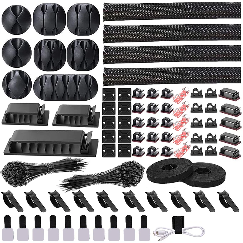 282/352/367 Pcs Cable Organizer Management kit Cable Ties Sleeve Split ...