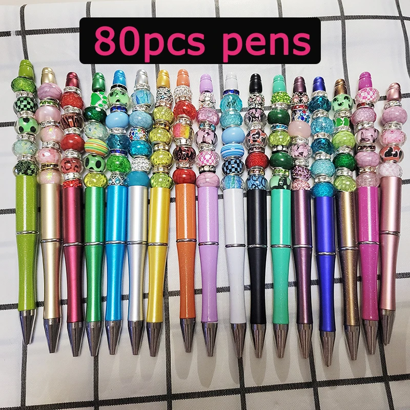80pcs Bead Ballpoint Pen Beadable Pen DIY Beads Student Stationery Gift ...