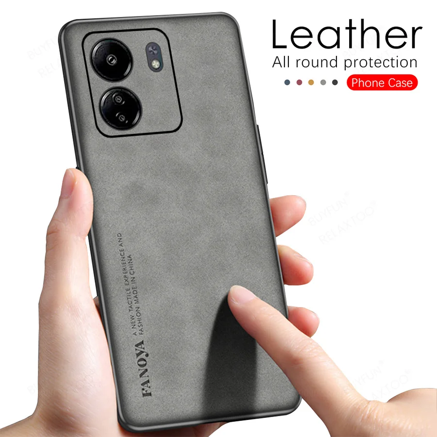 Sheepskin Leather Phone Cover For Xiaomi Redmi 13C Case PU Frame Camera ...
