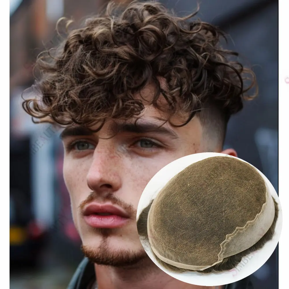26mm Curly Q6 Swiss Lace Men's Hair Replacement System Prosthesis ...