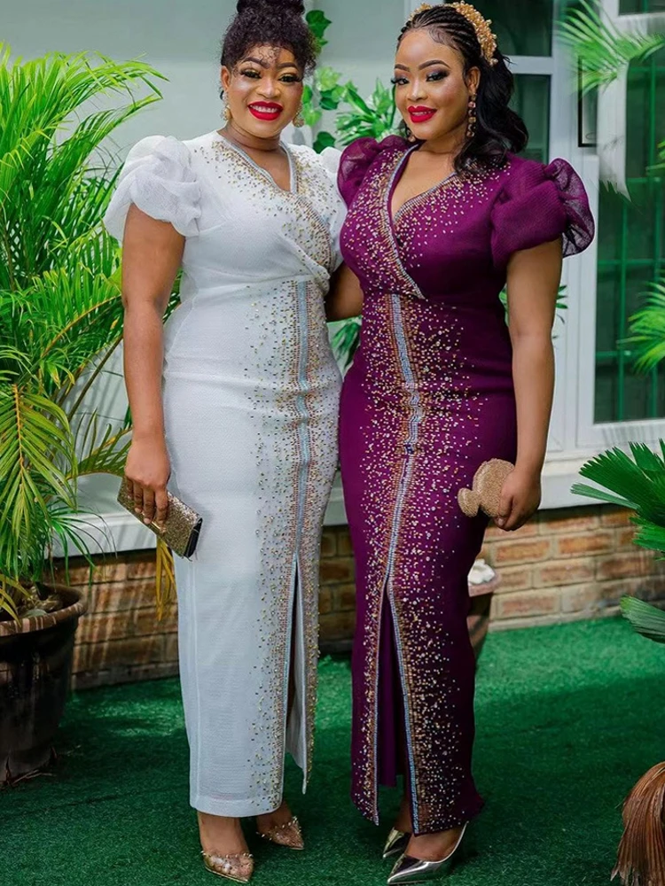 African Dresses For Women Vetement Femme Dashiki Abaya Diamonds Maxi ...